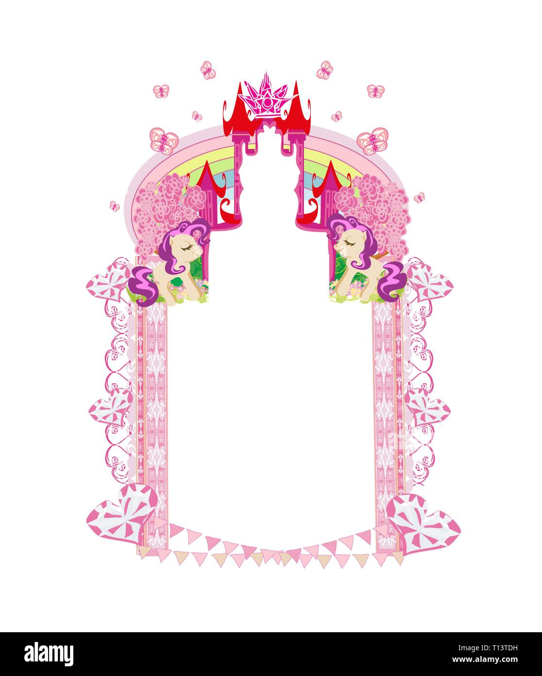 Cute unicorns and fairy-tale princess castle frame Stock Vector Image ...