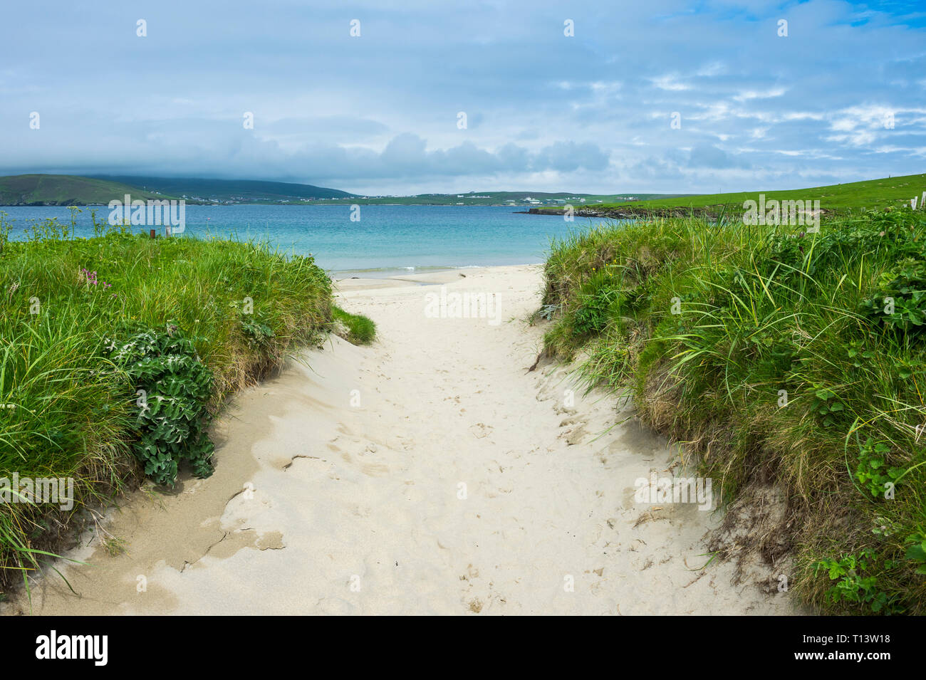 United Kingdom, Scotland, Shetland Islands, sand beach in Levenwick ...