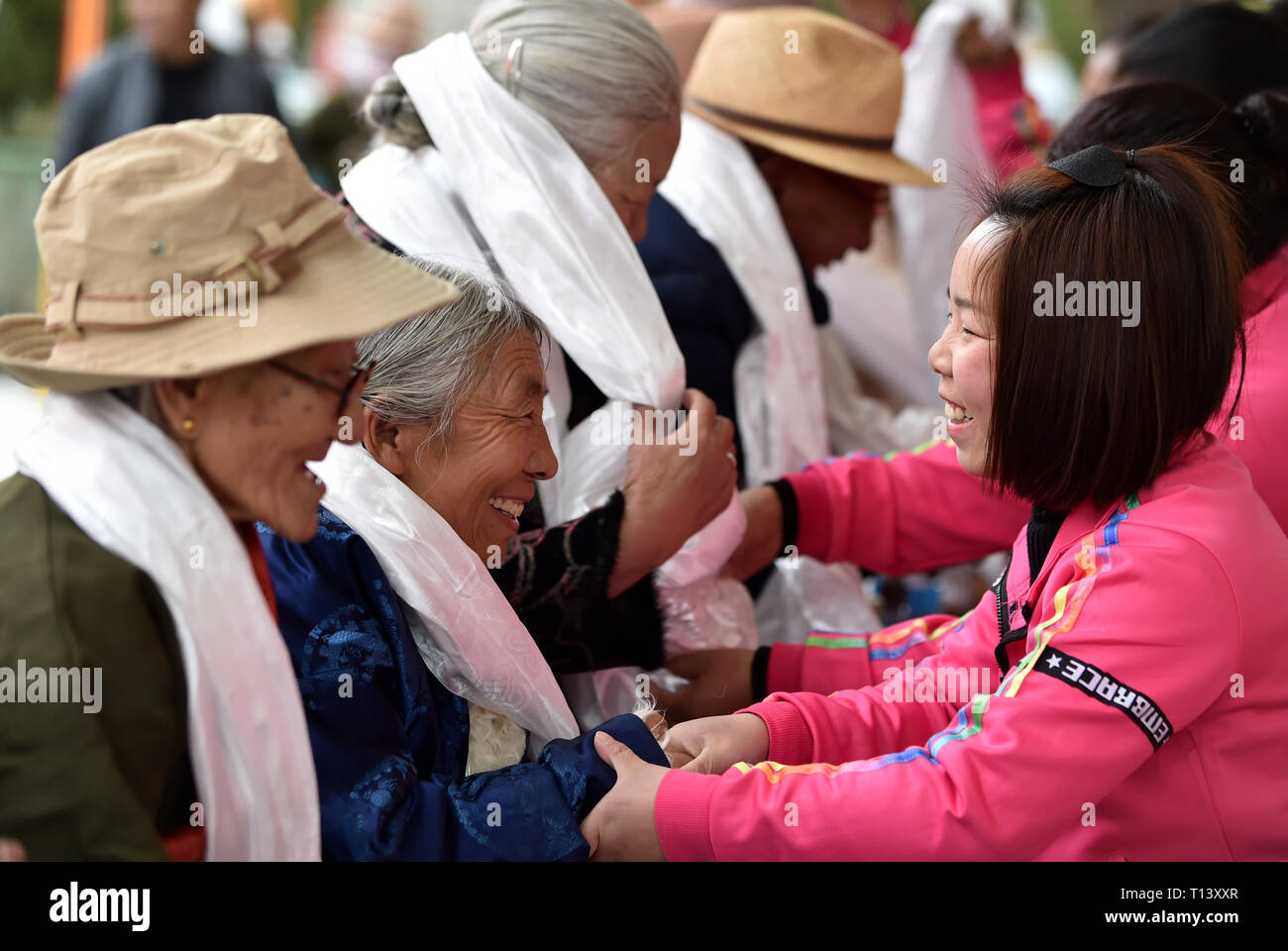 Lhasa, China's Tibet Autonomous Region. 23rd Mar, 2019. Young people ...
