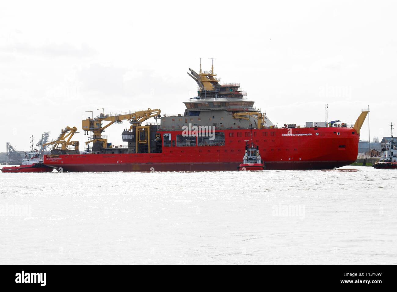 Wirral, UK. 23rd Mar, 2019. The Sir David Attenborough boat made a ...