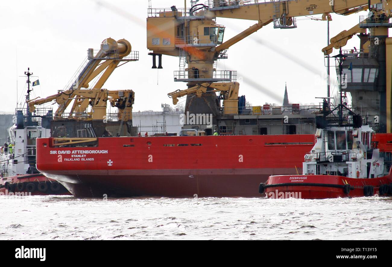 Wirral, UK. 23rd Mar, 2019. The Sir David Attenborough boat made a ...