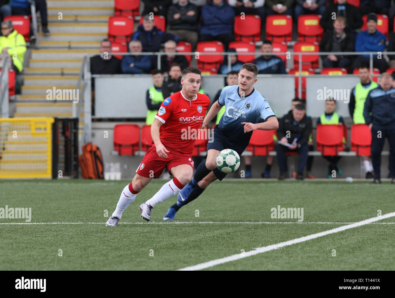 Derry, Northern Ireland. 23rd March, 2019. Joshua Carson ( Coleraine ...