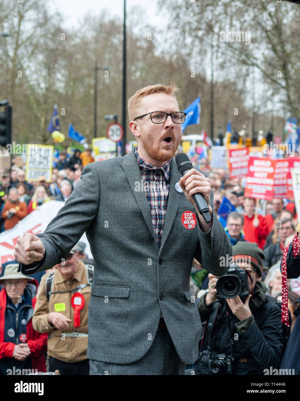 London, UK. 23rd March, 2019.Passionate speaker addresses the crowd of ...
