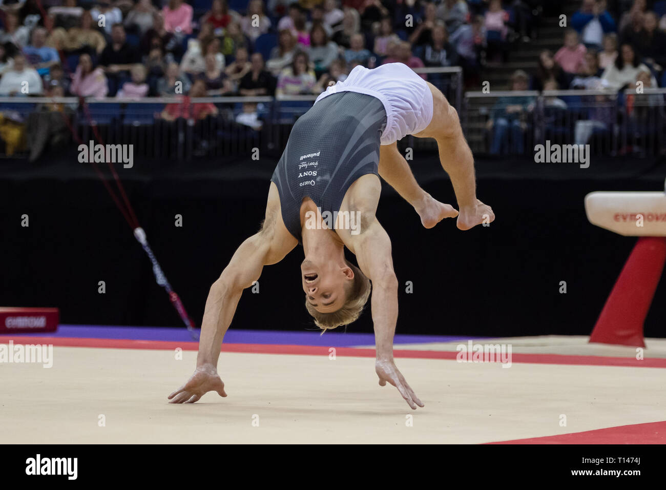 London, UK. 23rd March, 2019. Jay Thompson performs Floor Exercise ...