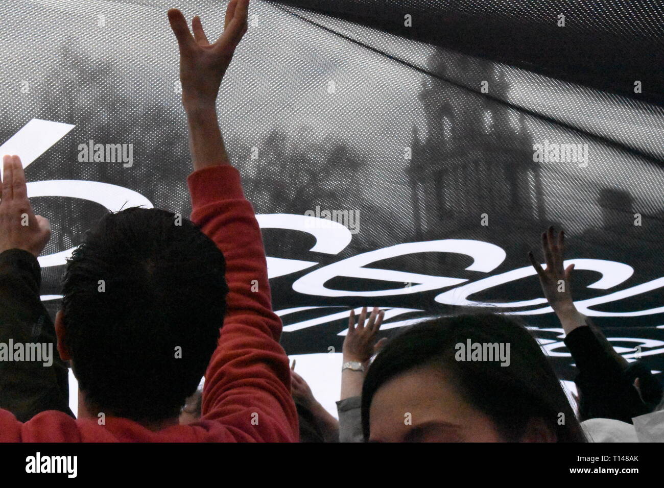 Hands holding huge aerial banner hi-res stock photography and images ...