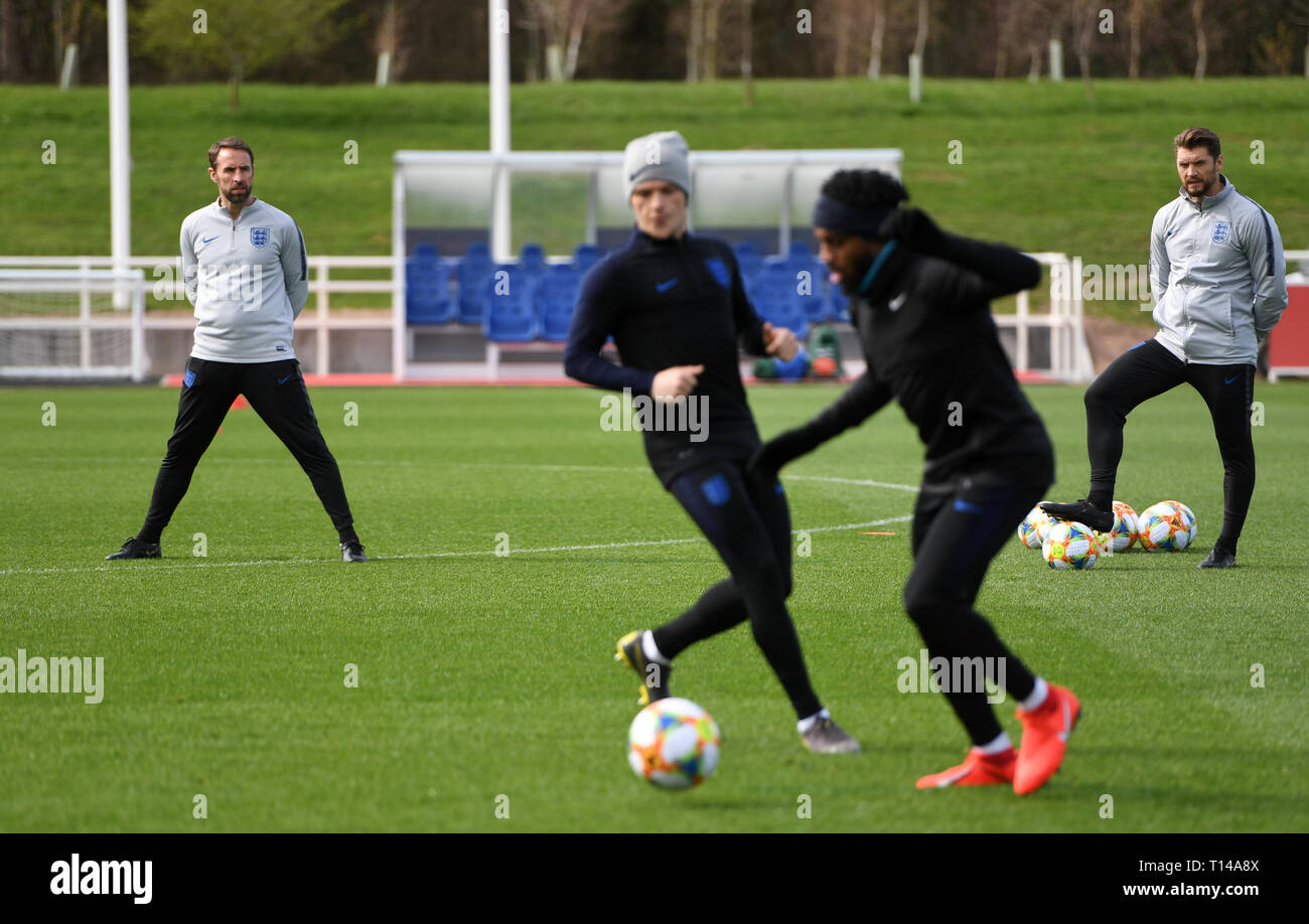 England manager Gareth Southgate during the training session at St ...