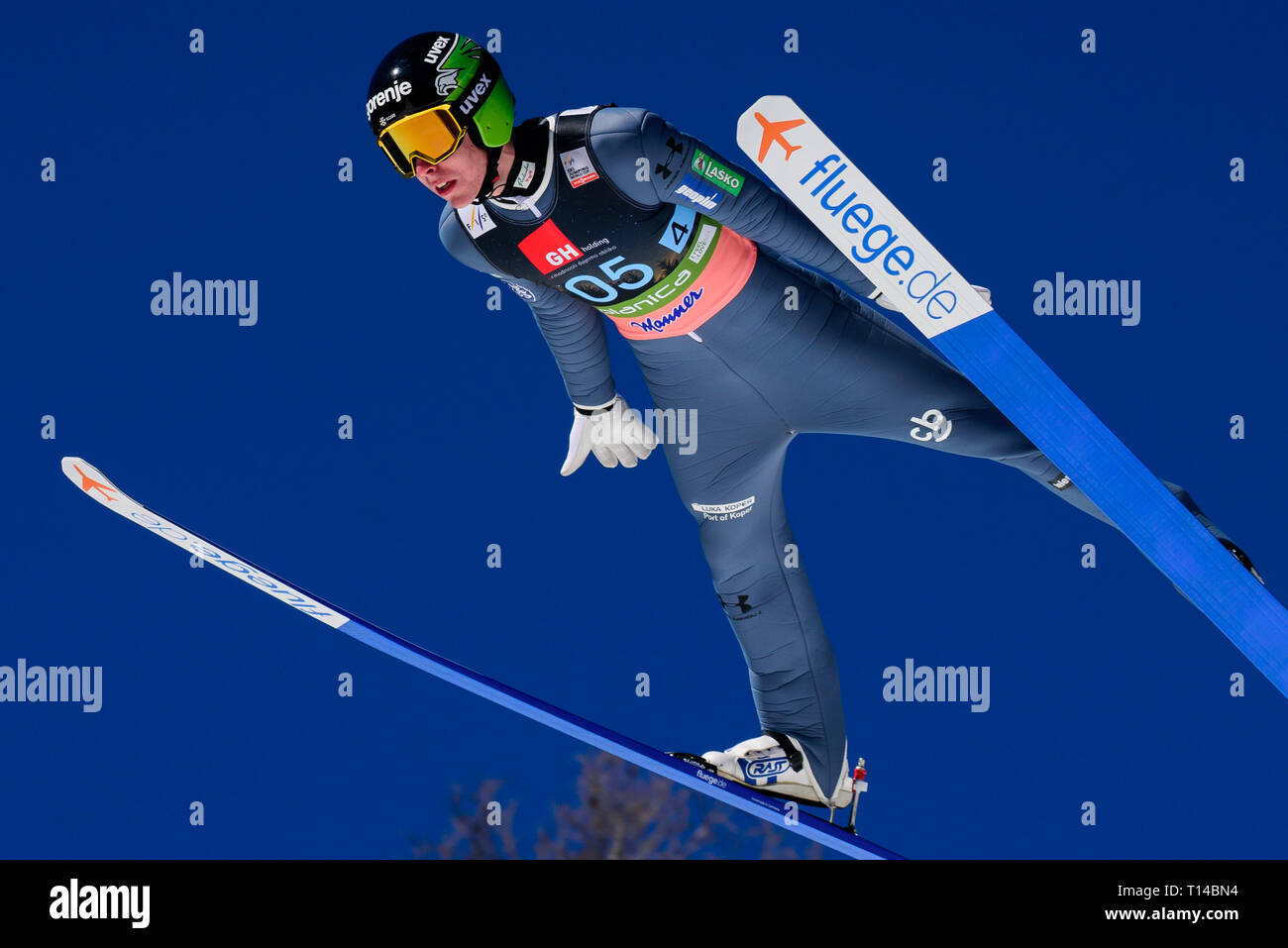 Timi Zajc of Slovenia in action during the team competition at Planica ...