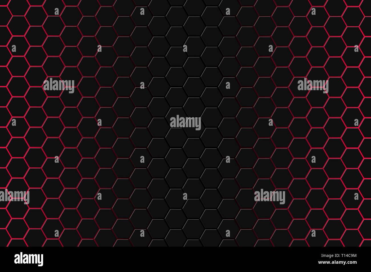 Abstract 3d rendering of futuristic surface with hexagons. Dark red sci ...
