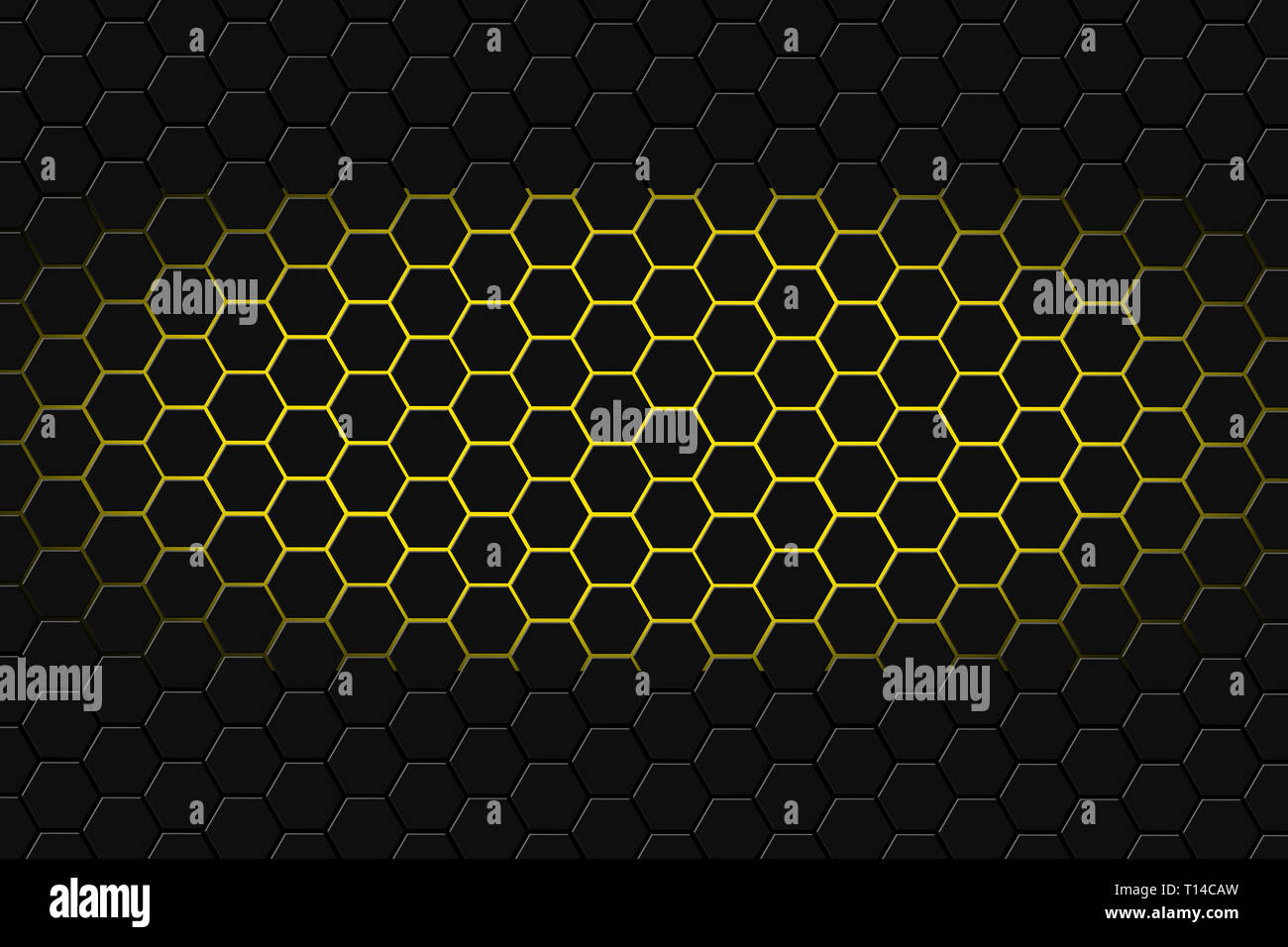 Abstract 3d rendering of futuristic surface with hexagons. Dark Yellow ...