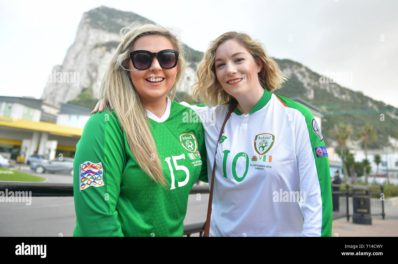 Republic of Ireland fans pose for a picture outside the UEFA Euro 2020 ...