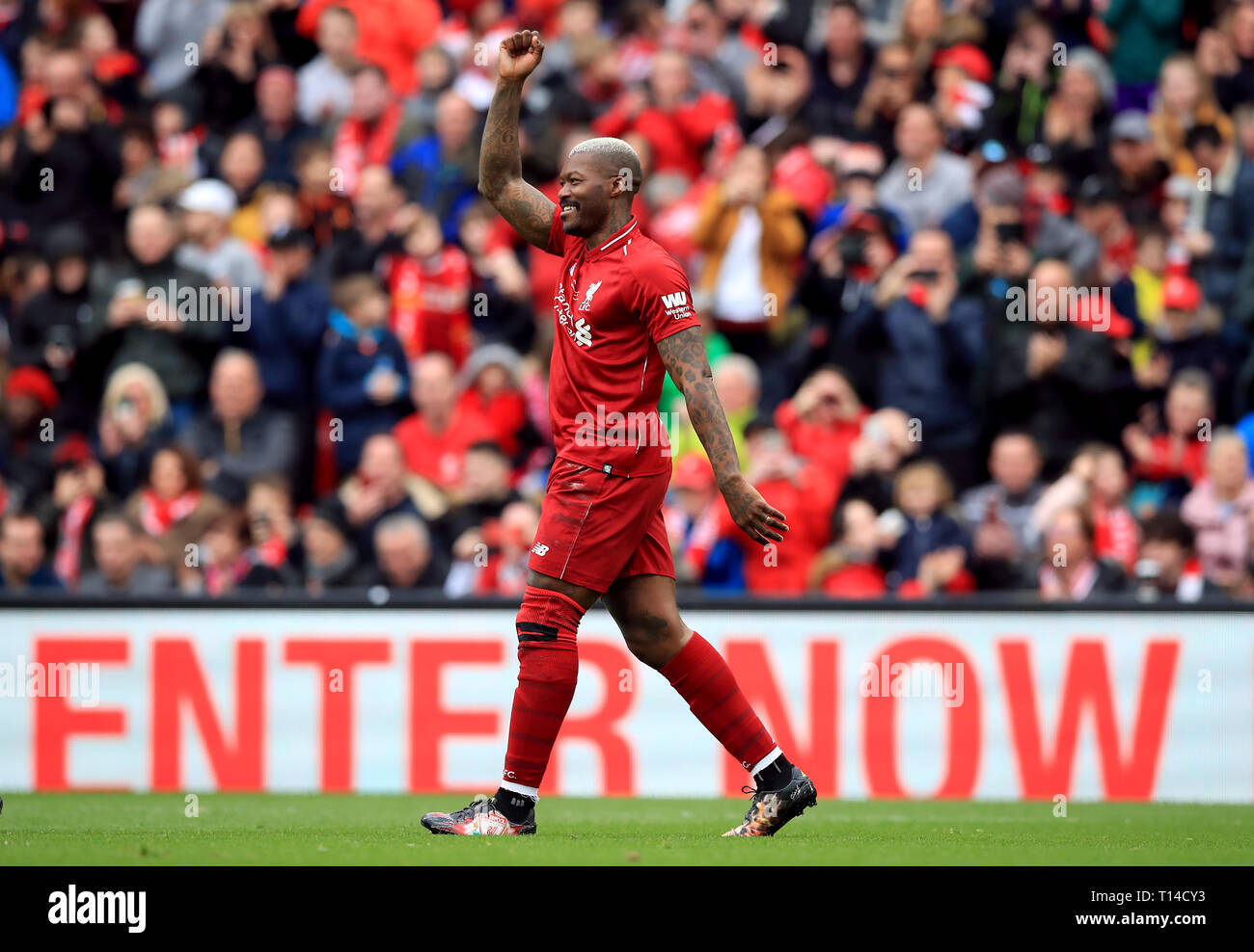 Liverpool's Djibril Cisse celebrates scoring his side's second goal of ...