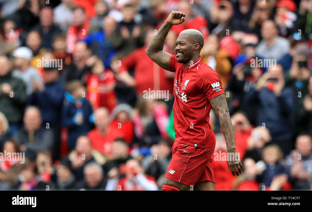 Liverpool's Djibril Cisse celebrates scoring his side's second goal of ...