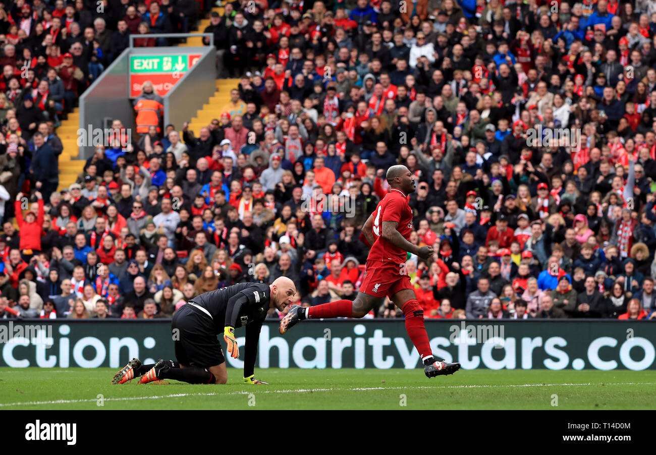 Liverpool's Djibril Cisse celebrates scoring his side's second goal of ...