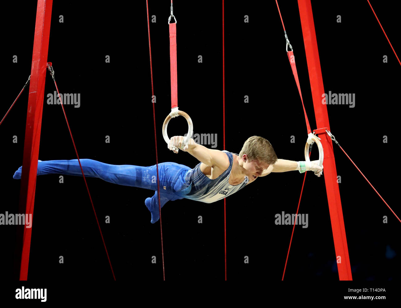 USA’s Allan Bower in action on the Rings during the Gymnastics World ...