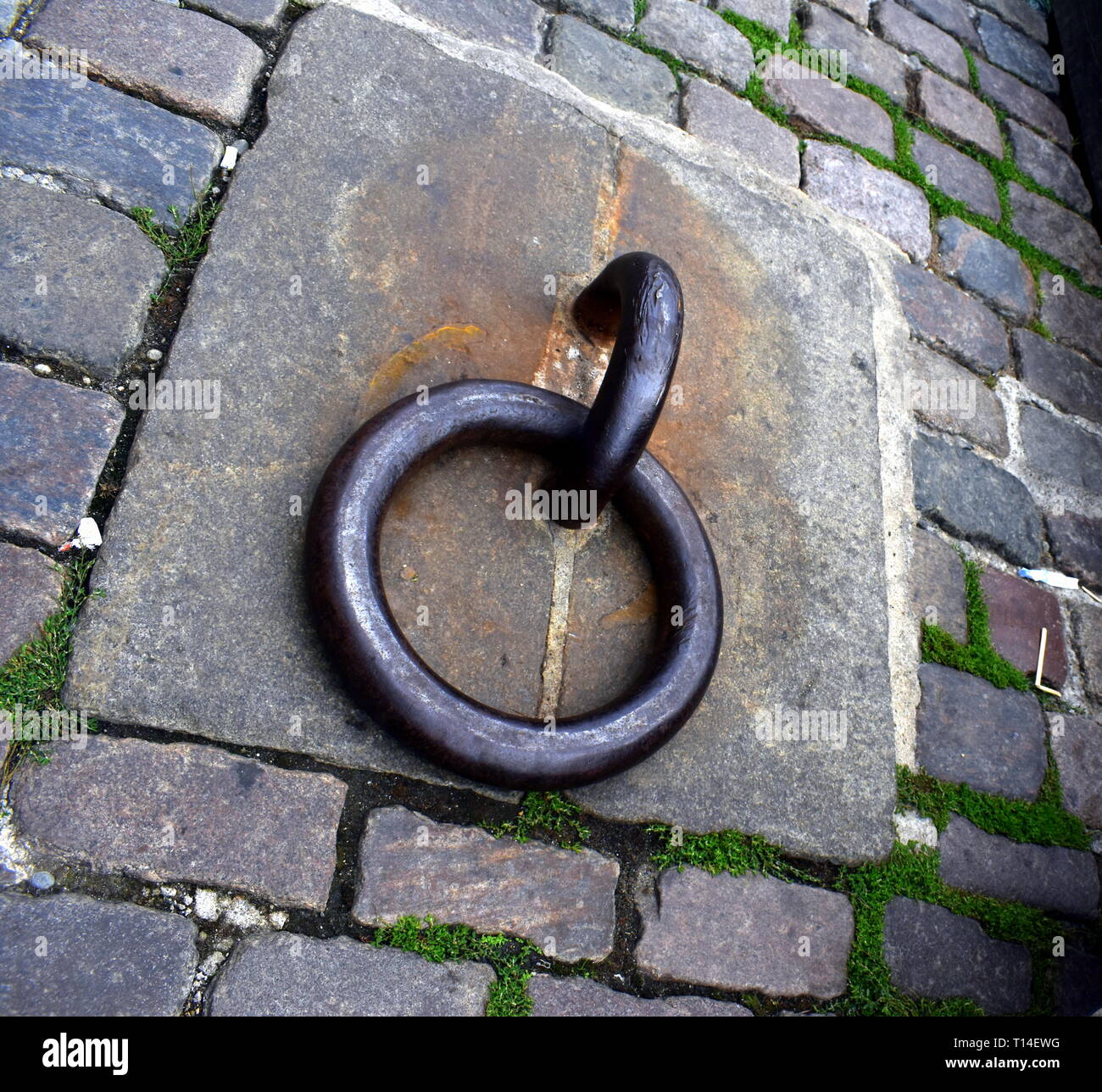 Dock ring for the boats on the cobble street at Copenhagen Nyhavn Stock ...