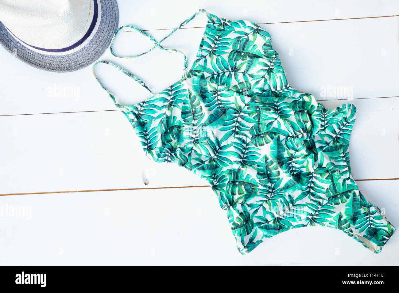 Summer flat lay scenery with swimsuit Stock Photo - Alamy