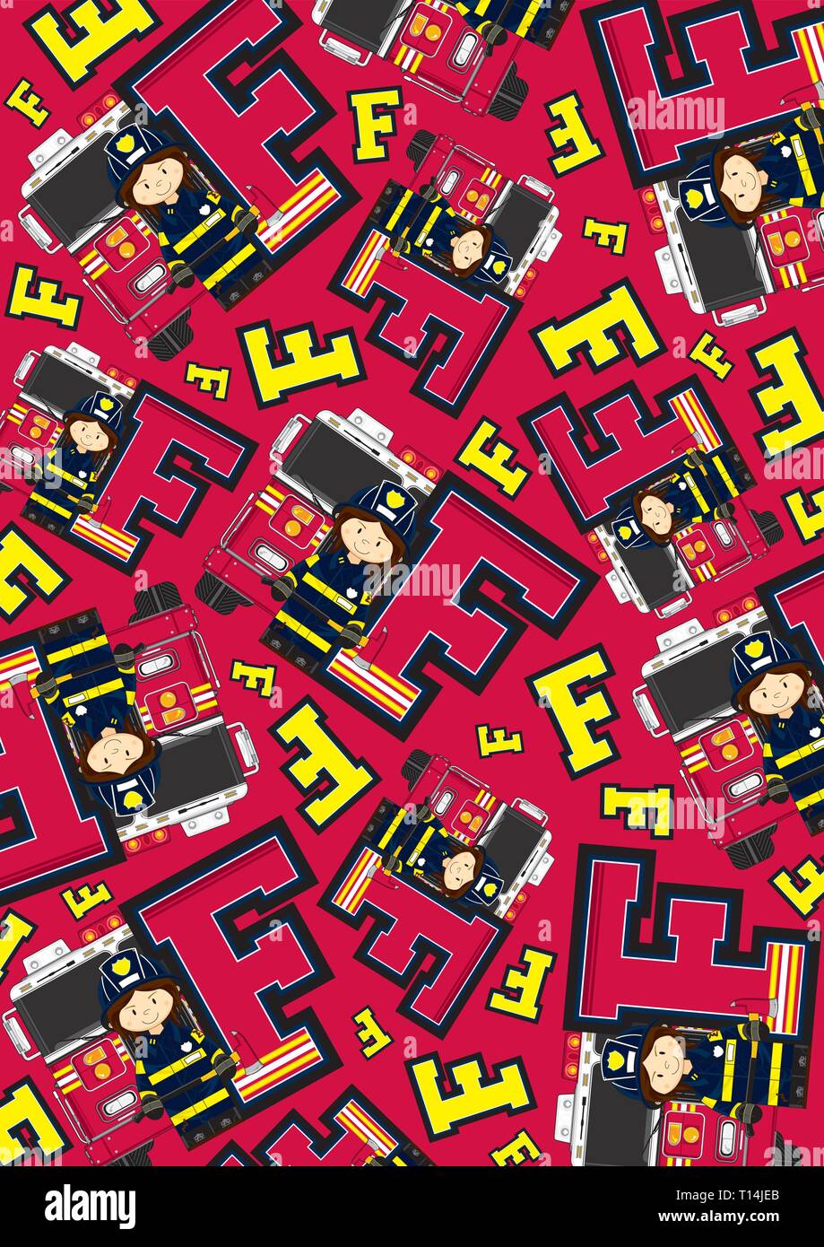 F is for Fireman Alphabet Learning Illustration Stock Vector Image ...