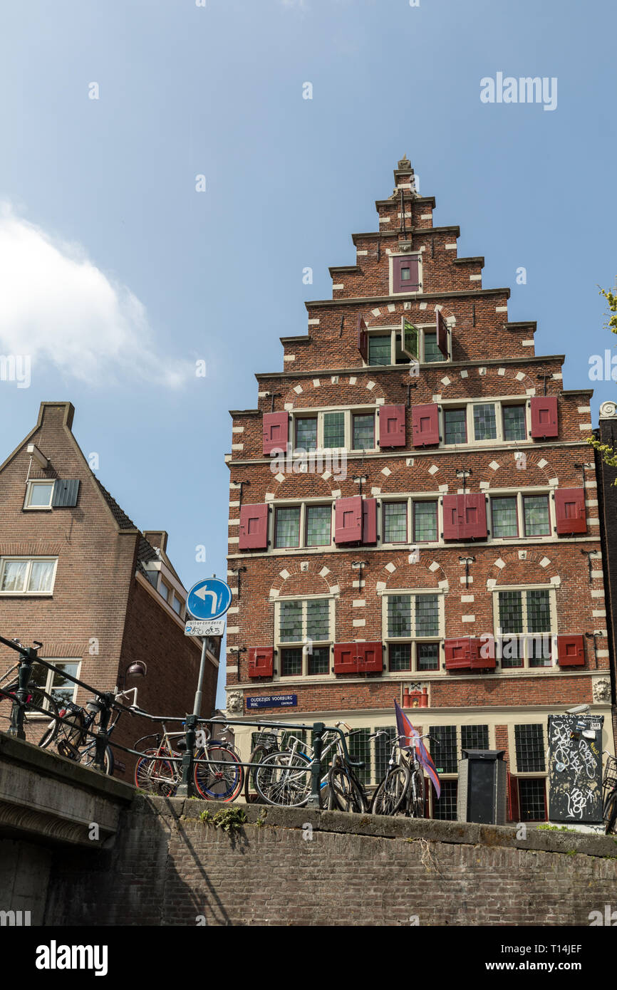 Amsterdam, Netherlands - April 20, 2017: Canal scene with a bicycles ...