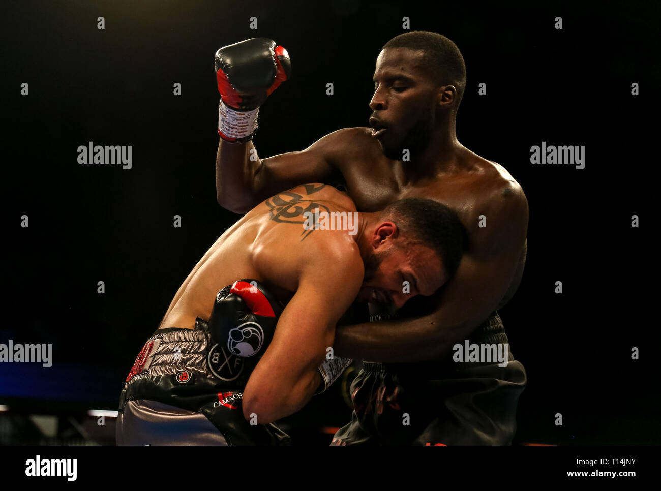 Lawrence Okolie (right) in action against Wadi Camacho during their ...