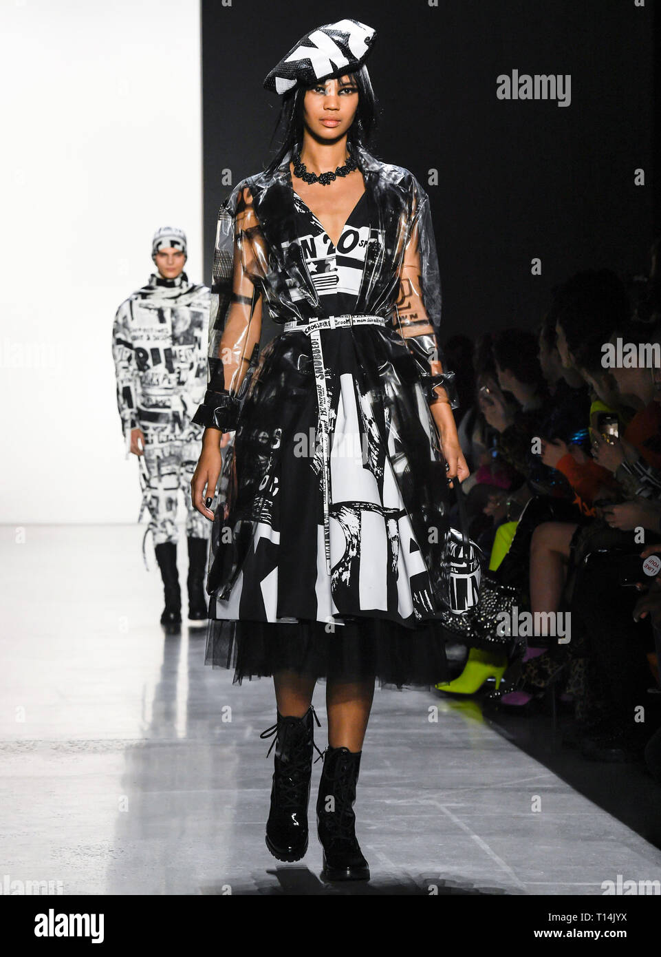 New York, New York - February 08 2019: Jordan Daniels walks the runway at Jeremy Scott Fall ...