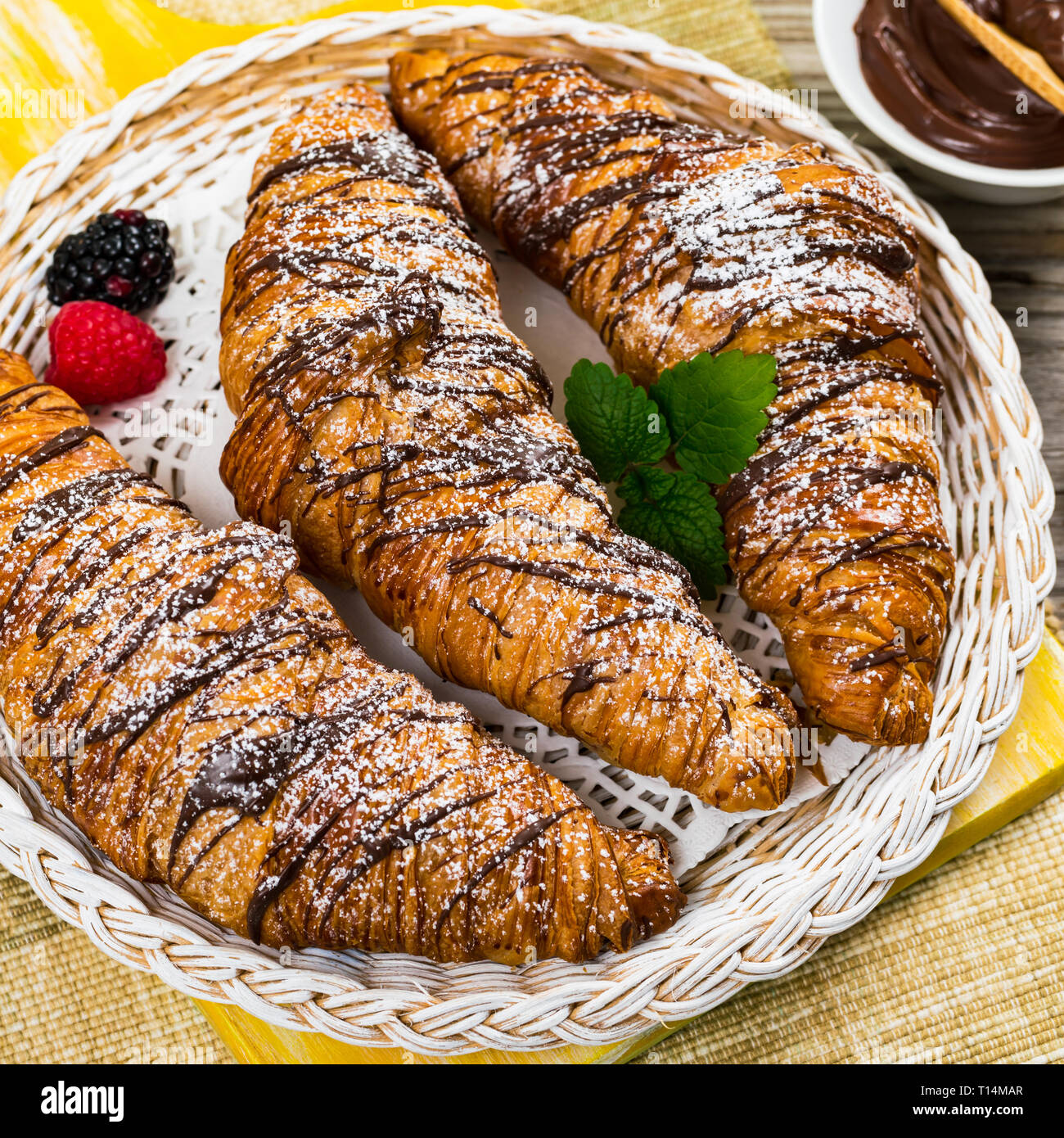 Chocolate Croissants for Breakfast Stock Photo - Alamy