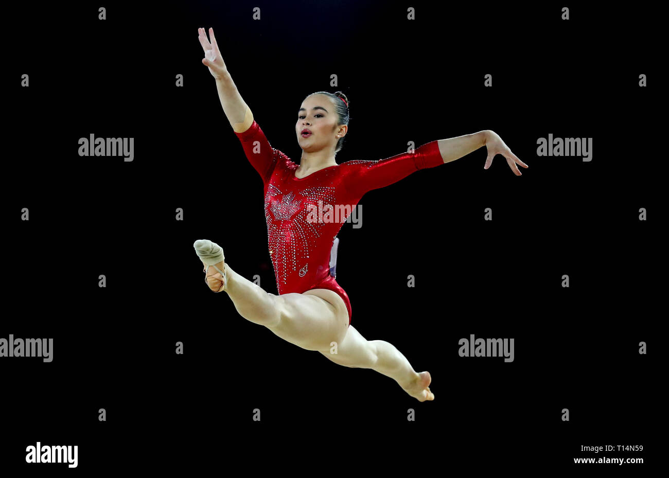 Canada'’s Victoria Woo in action during the Gymnastics World Cup at The ...