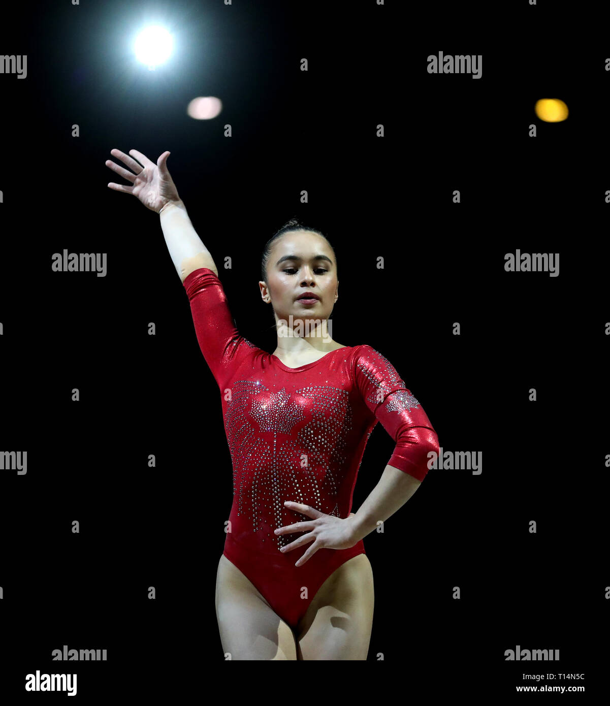 Canada'’s Victoria Woo performs on the Floor during the Gymnastics ...