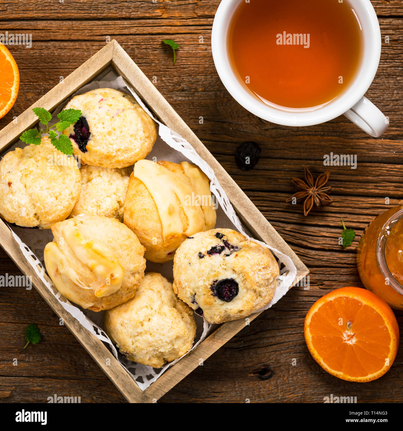 Mini Scones Variety. Orange and Blueberry Mini Scone Cookies Stock ...
