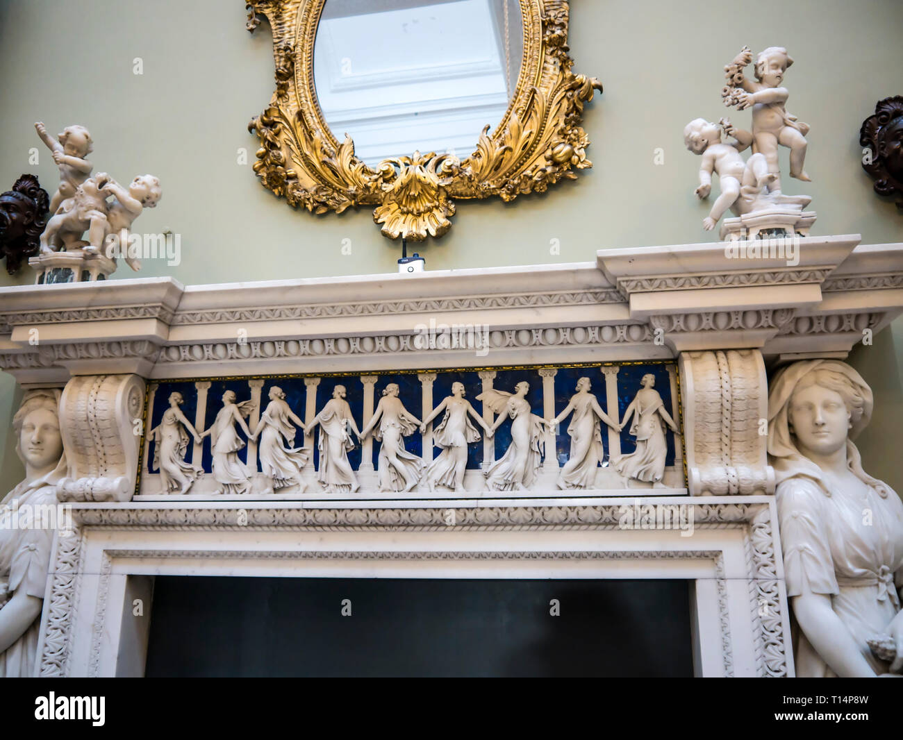 Sculpture of women on a fireplace in the Lady Lever Art Gallery at the ...