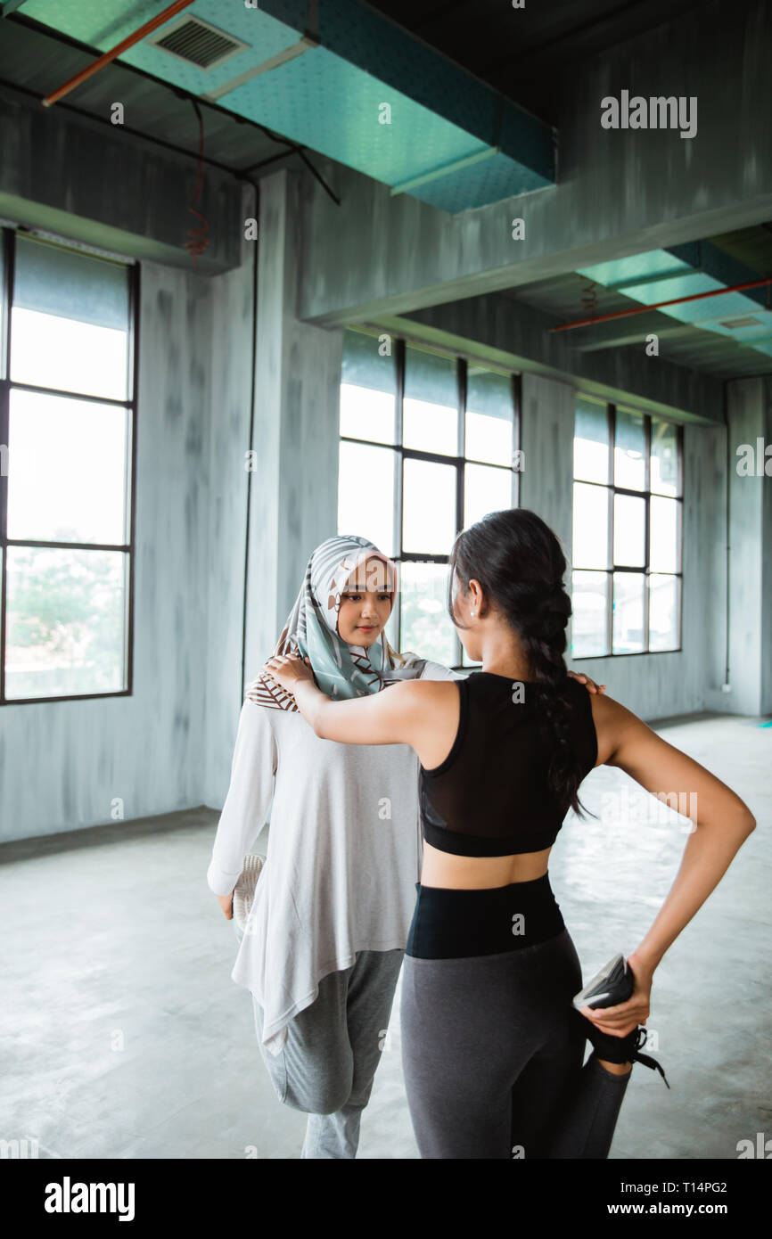 two friends doing exercise Stock Photo - Alamy