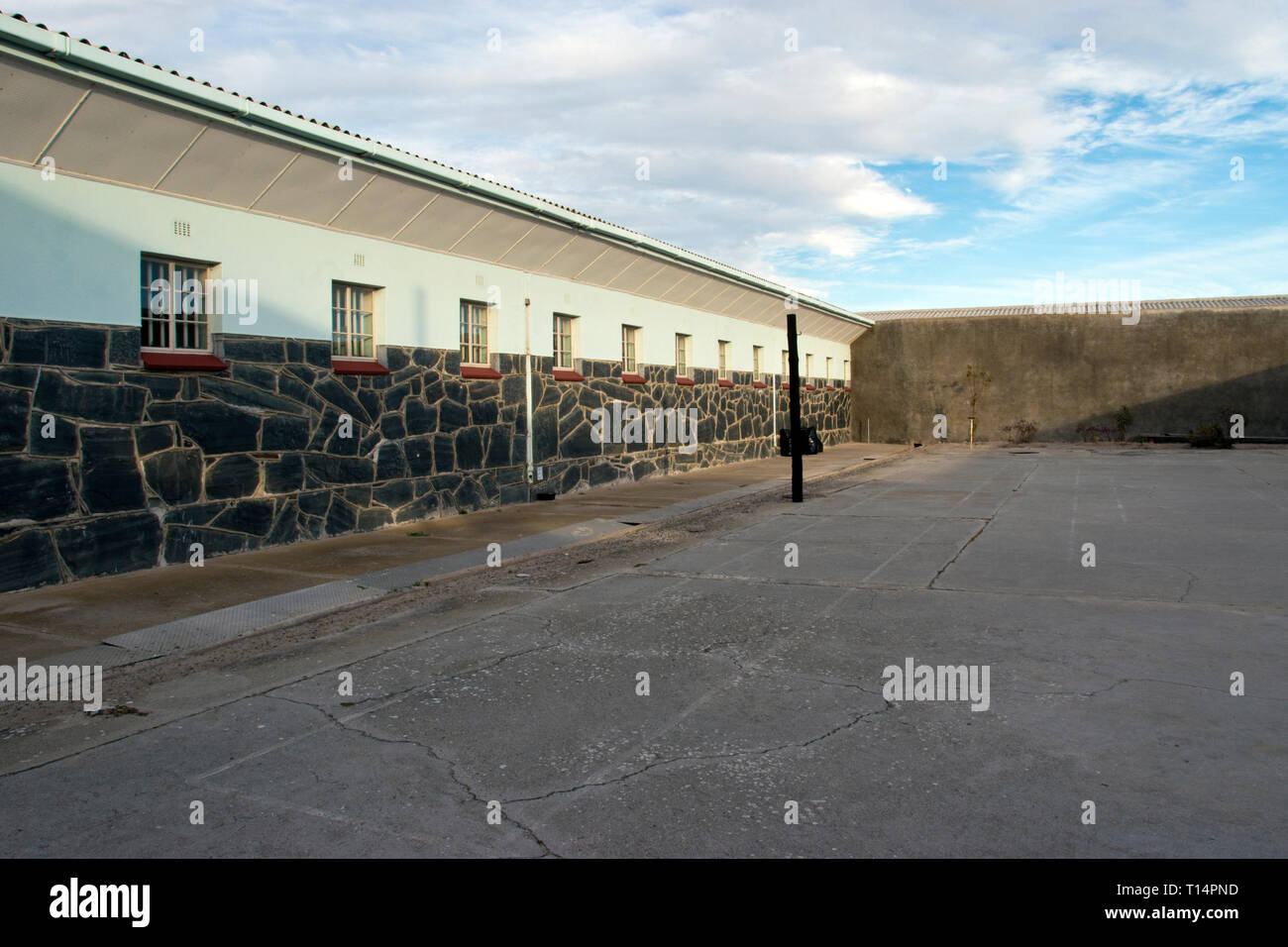 The prison yard at Robben Island, where Nelson Mandela was imprisoned ...