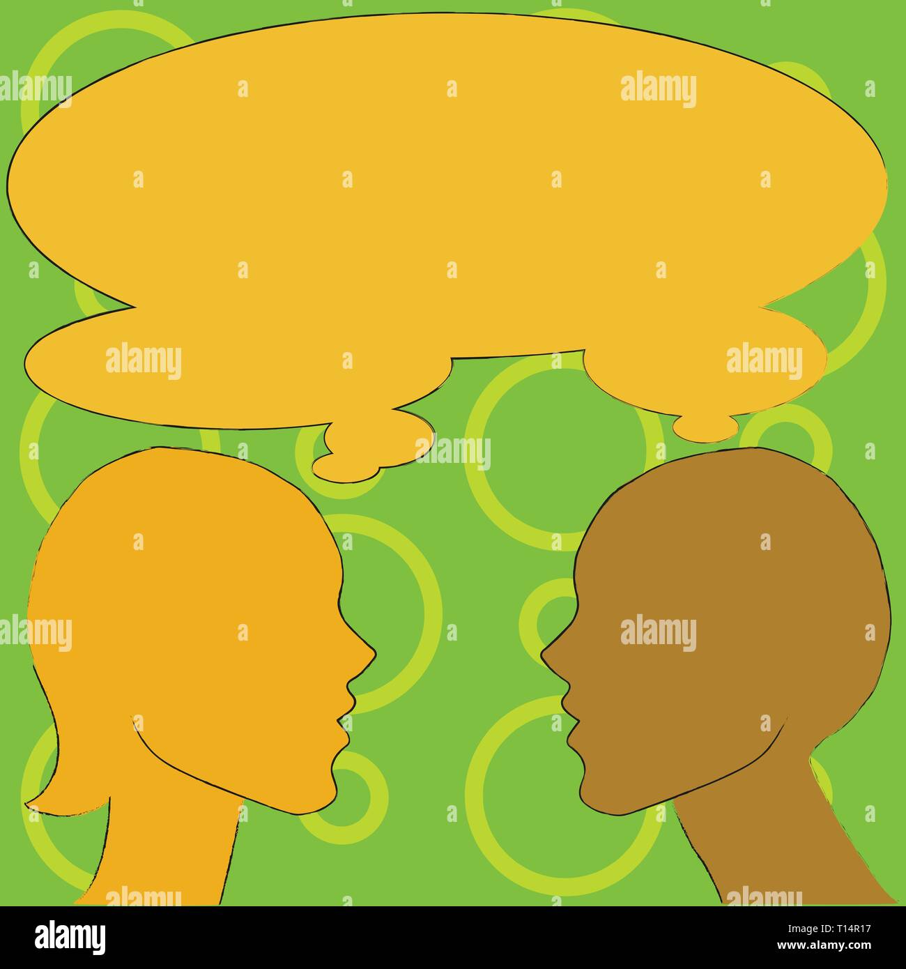 Silhouette Sideview Profile Image of Man and Woman with Shared Thought ...