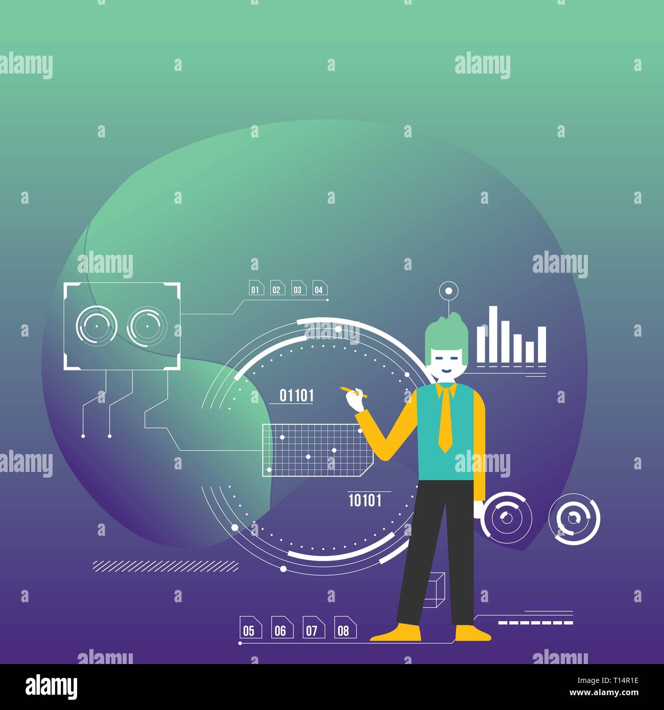 Man Standing Holding Pen Pointing to Chart Diagram with SEO Process ...