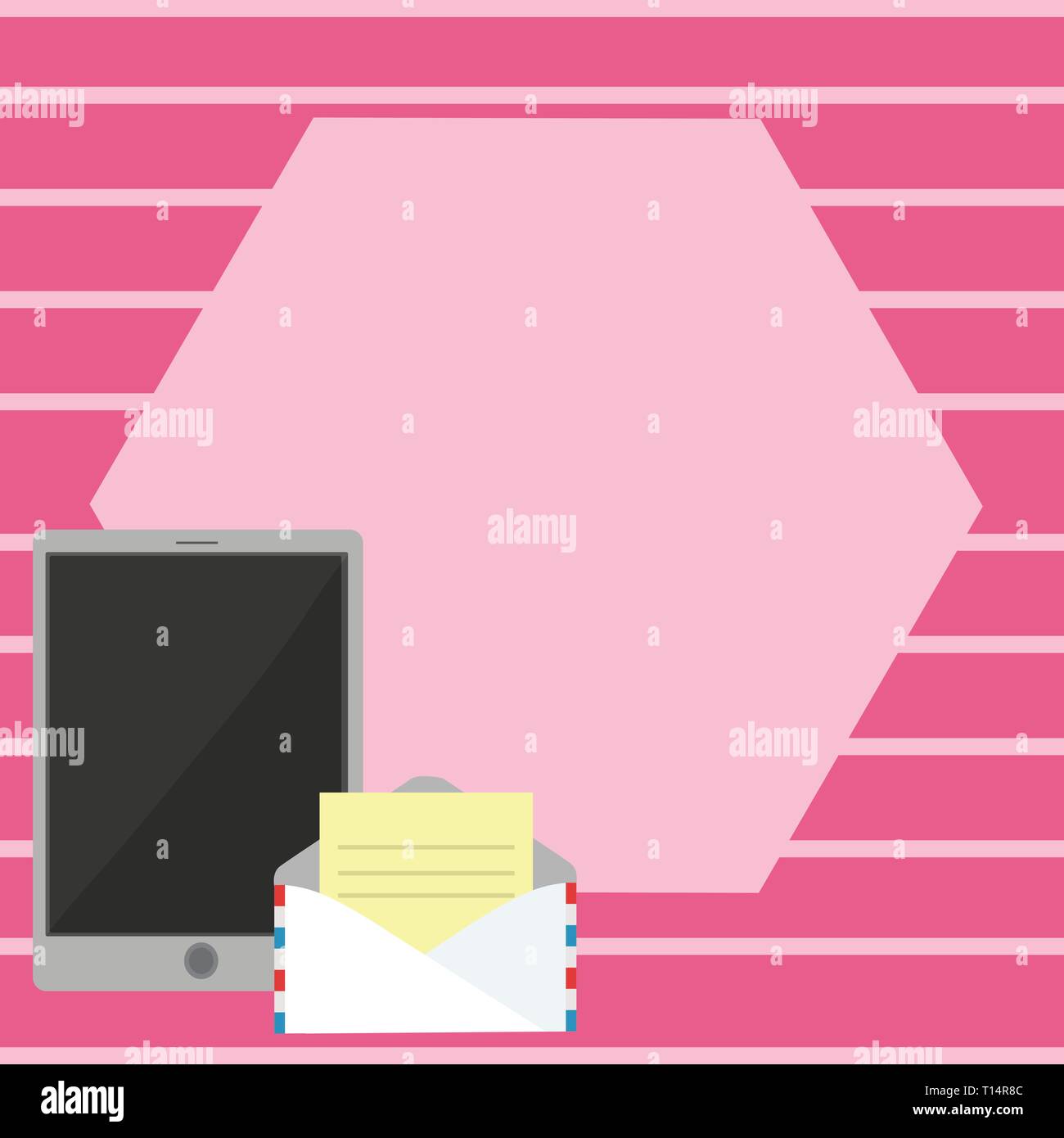 Open Envelope with Paper and Blank Tablet Screen on Colorful Blank ...