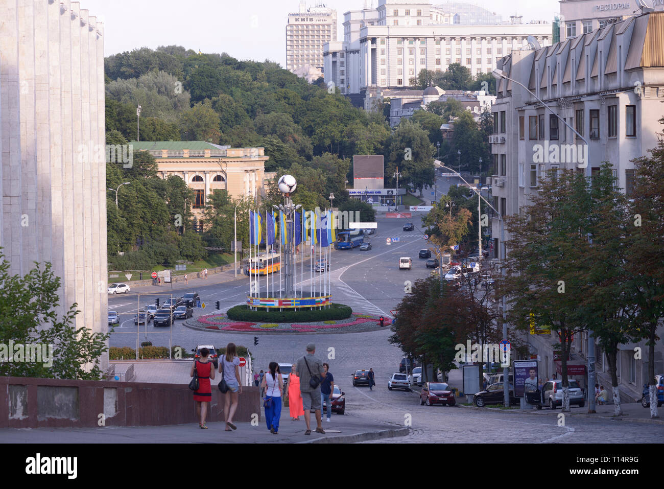 View of European square, people walking. June 12, 2019. Kiev, Ukraine ...
