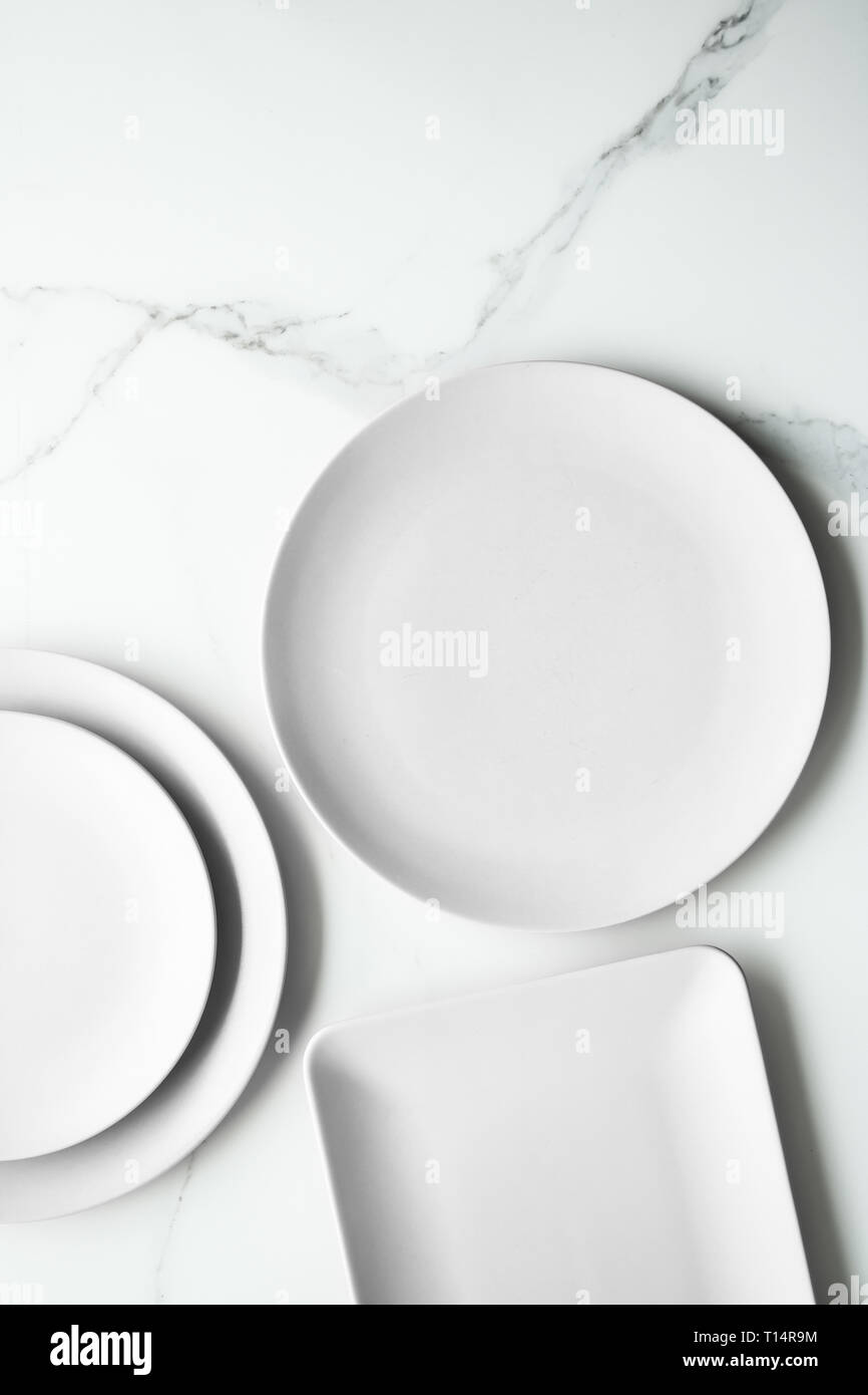 White empty plate on marble, flatlay - stylish tableware, romantic ...
