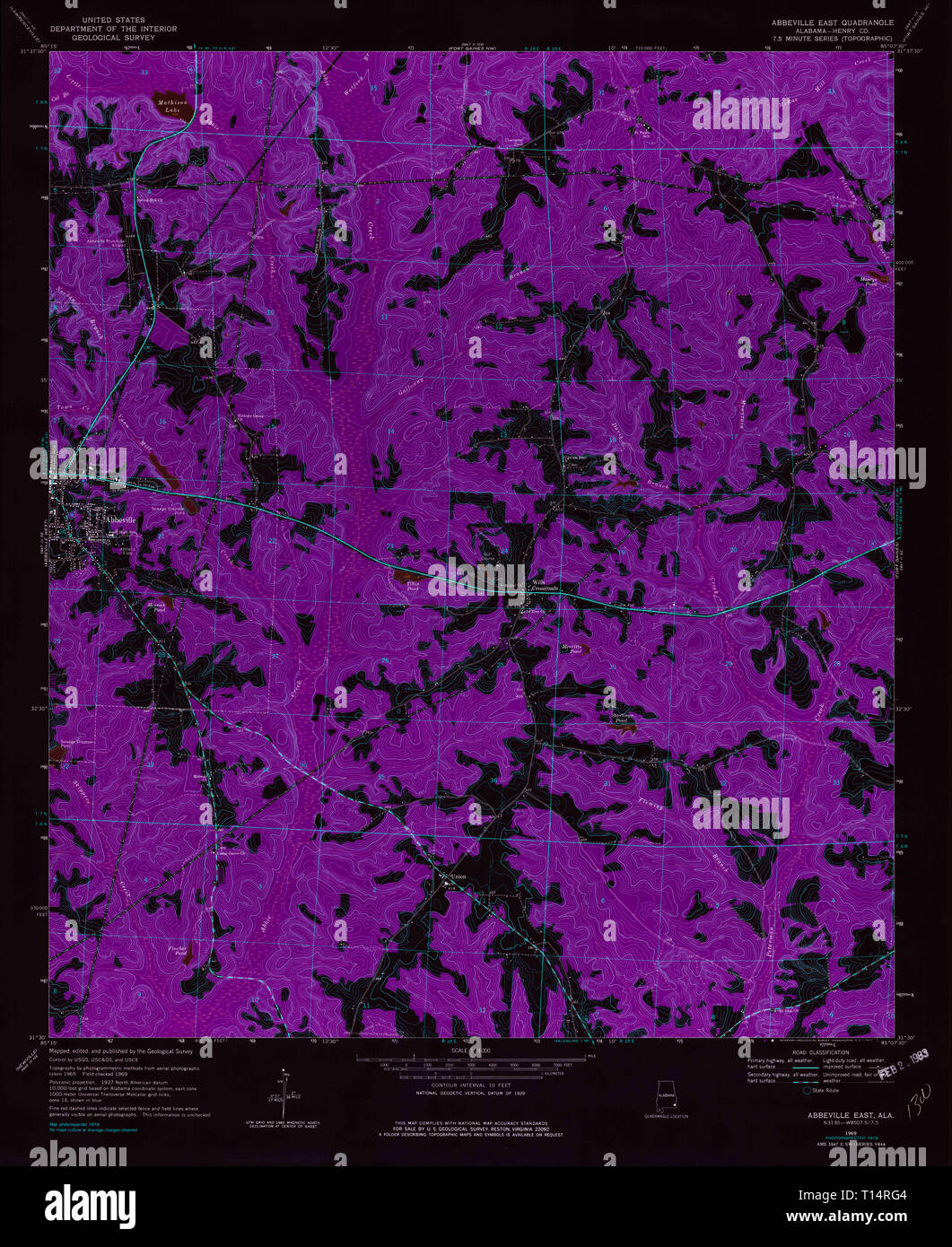 USGS TOPO Map Alabama AL Abbeville East 303063 1969 24000 Inverted ...