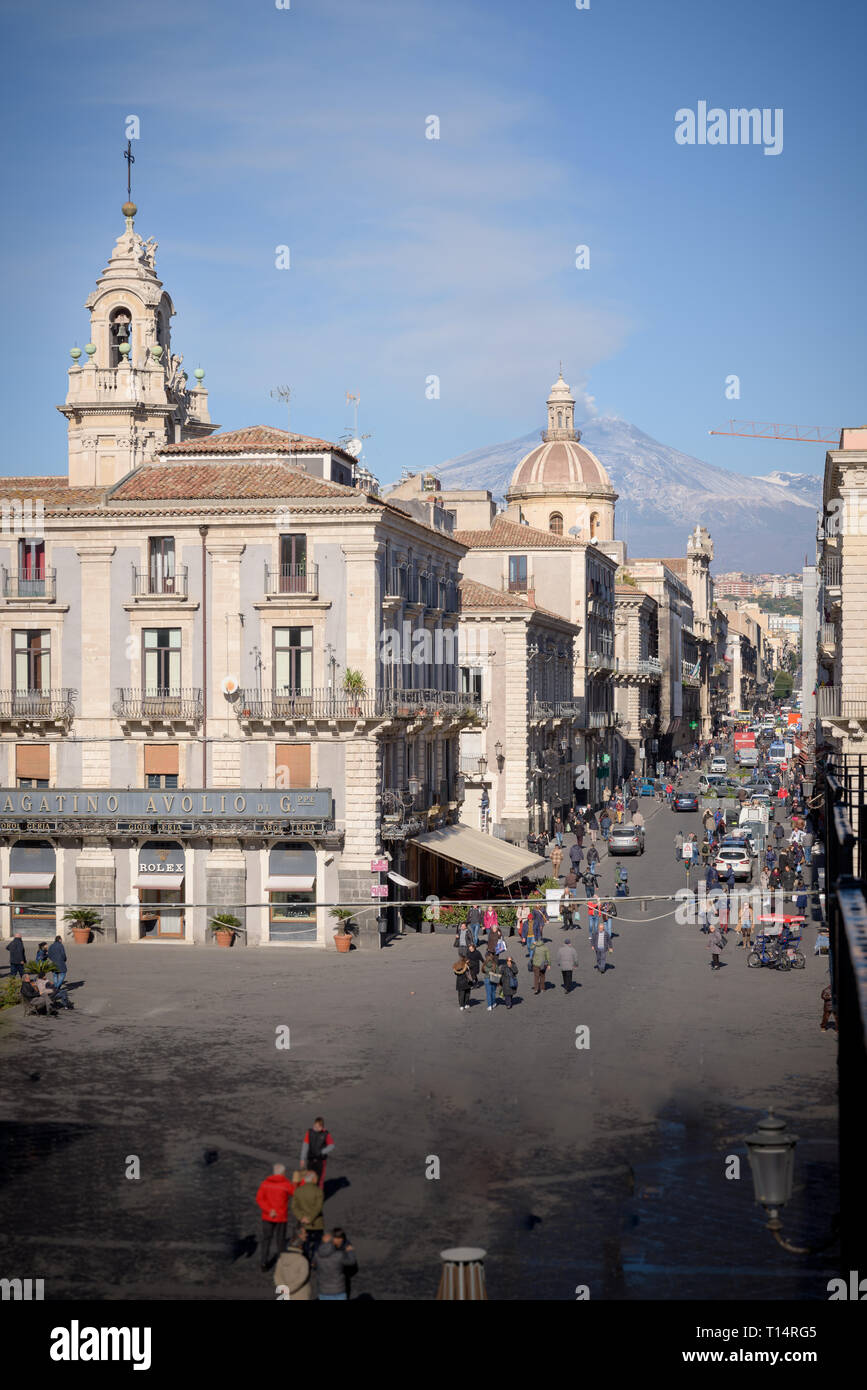 Perspective of via Etnea from Piazza Università, with Catania's baroque ...