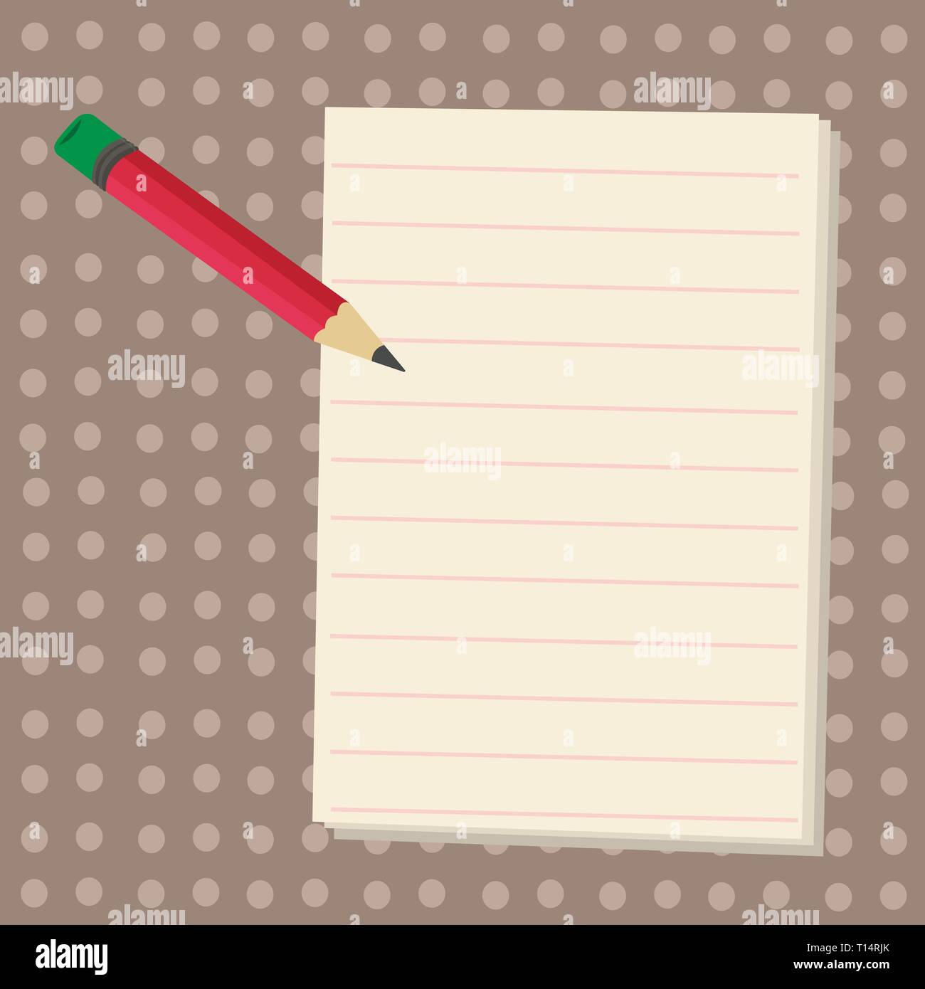 Pencil with Eraser and Blank White Pad on Two Toned Polka Dot ...