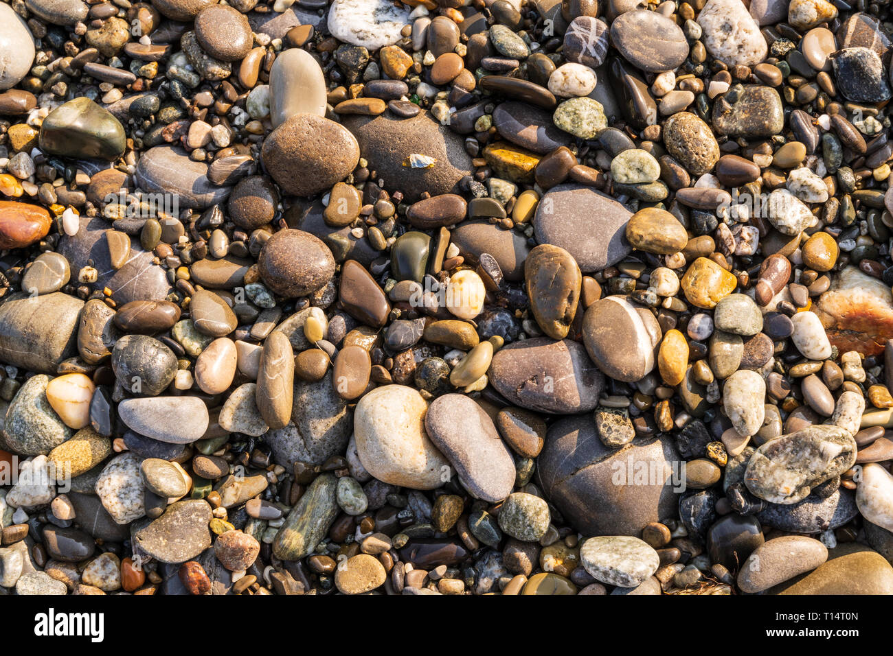 Sea shore Pebble and shingle stone background, flat lay Stock Photo - Alamy