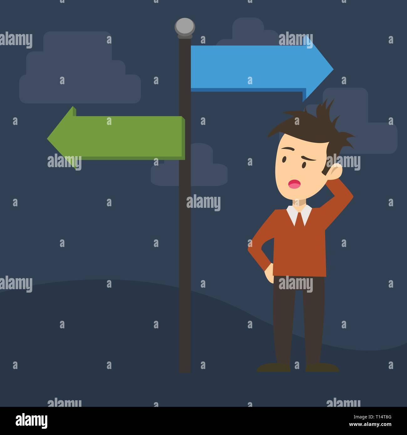 Man Confused with the Road Sign Arrow Pointing to Opposite Side ...