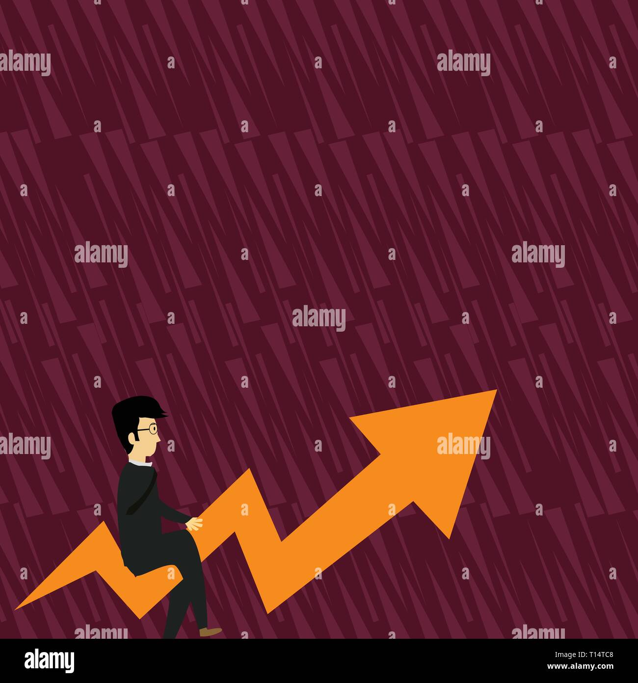 Businessman with Eyeglasses Riding Crooked Color Arrow Pointing Going ...