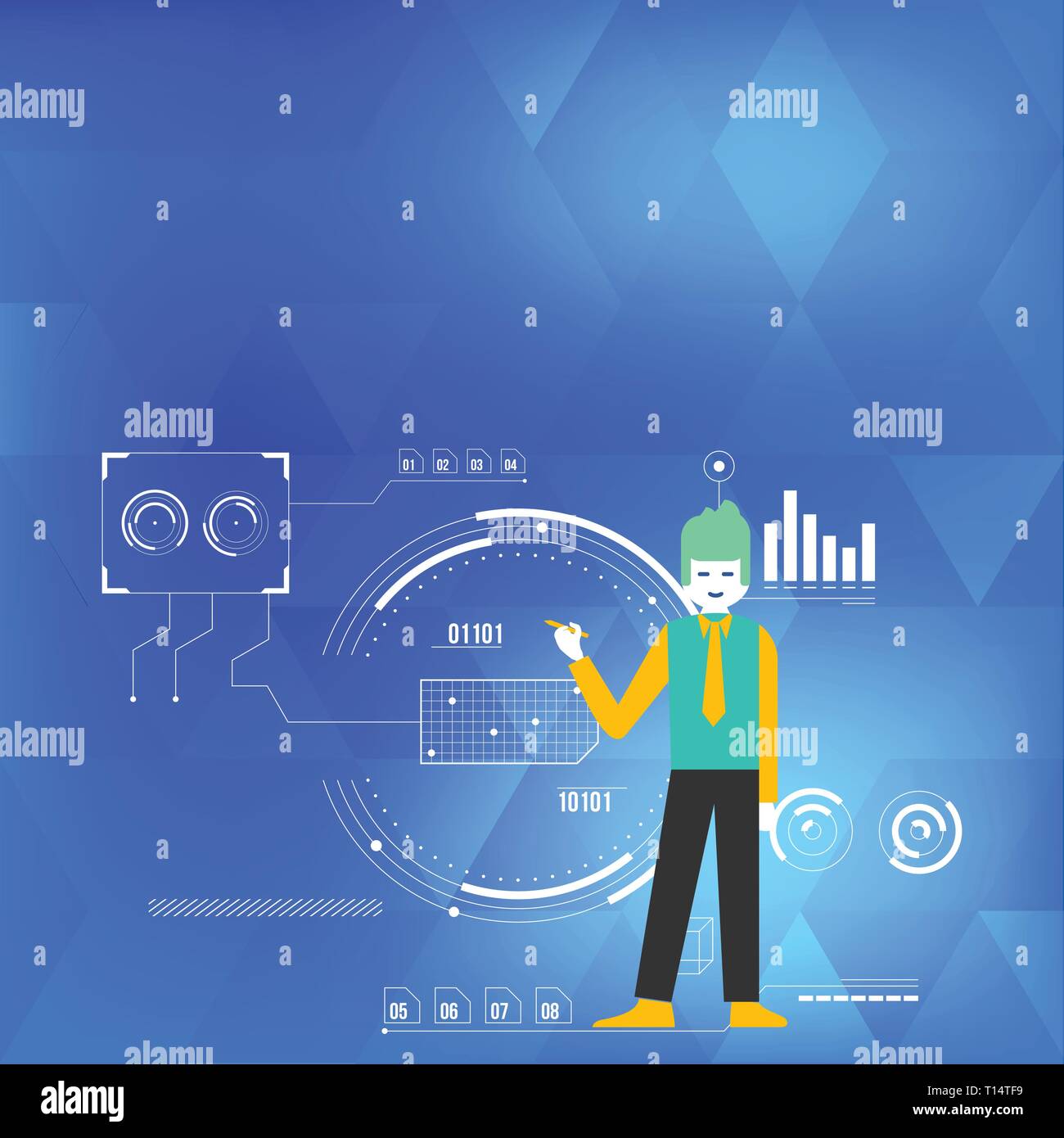 Man Standing Holding Pen Pointing to Chart Diagram with SEO Process ...