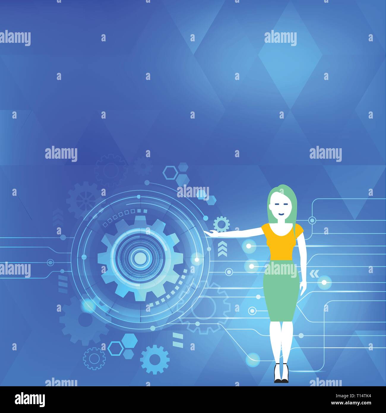 Woman Standing and Presenting the SEO Process with Cog Wheel Gear ...
