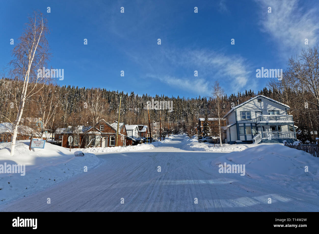 DAWSON CITY, YUKON, CANADA, March 10, 2019 : A street of the city ...