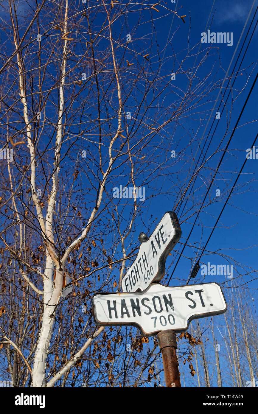 DAWSON CITY, YUKON, CANADA, March 10, 2019 : A street of the city ...