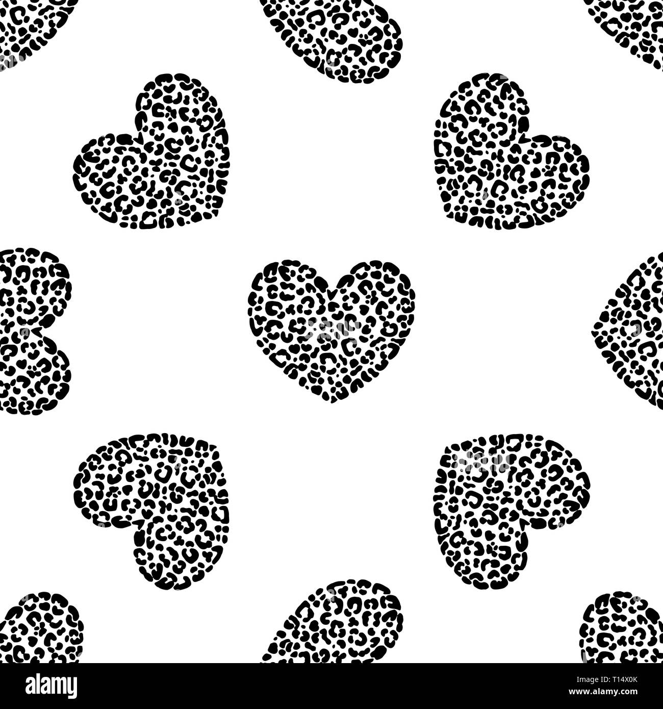Seamless pattern of hand drawn sketch style hearts with leopard texture ...