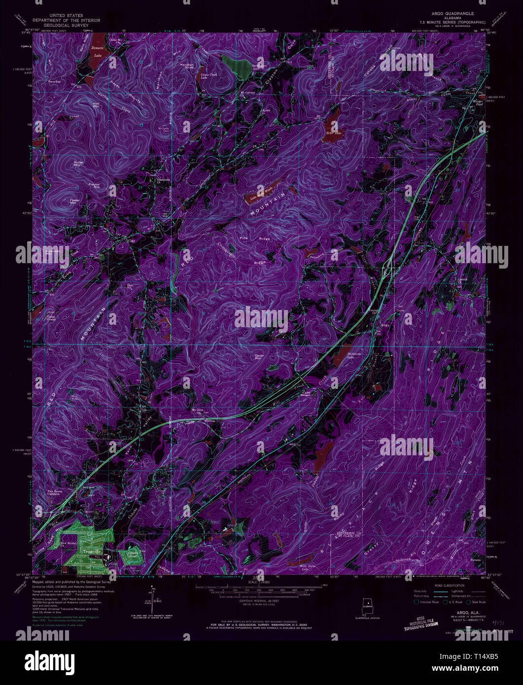 USGS TOPO Map Alabama AL Argo 303136 1959 24000 Inverted Stock Photo ...