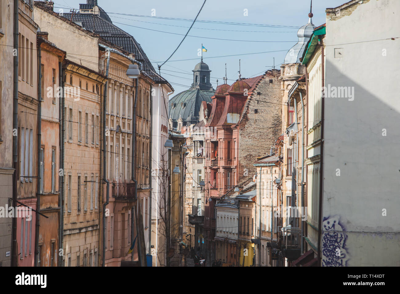 old european street view. retro buildings Stock Photo - Alamy