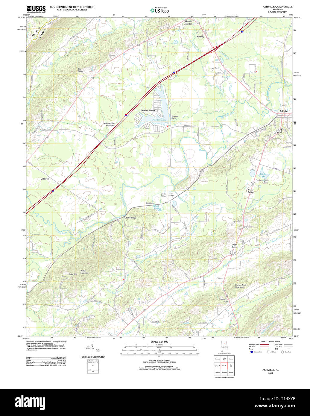 USGS TOPO Map Alabama AL Ashville 20111206 TM Stock Photo - Alamy